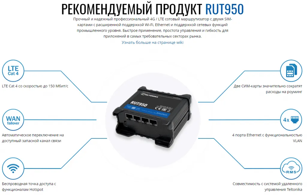 RUT955 - профессиональный 4G / LTE сотовый маршрутизатор